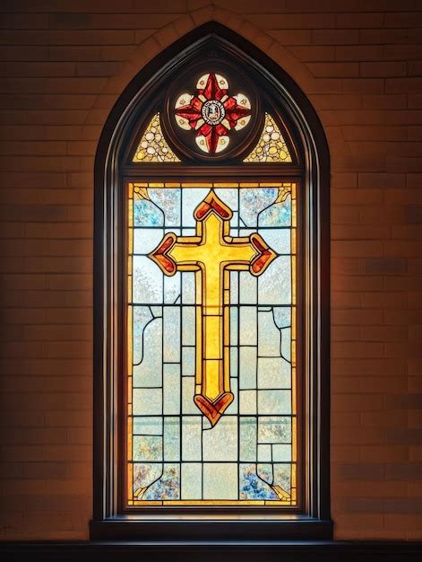 Cross Design Stained Glass Window Premium Ai Generated Image