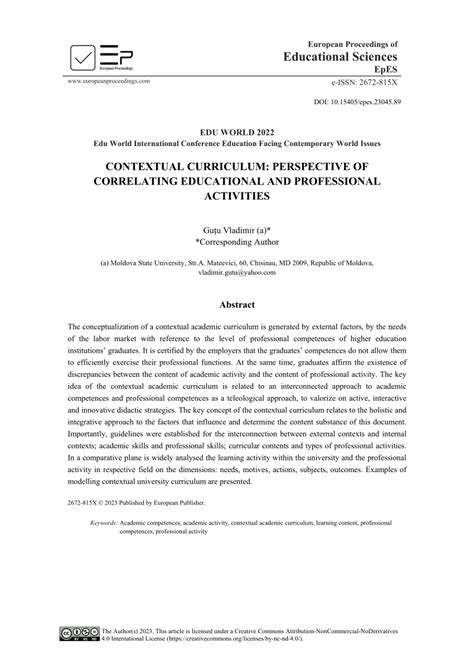 pdf contextual curriculum perspective of correlating educational and professional activities