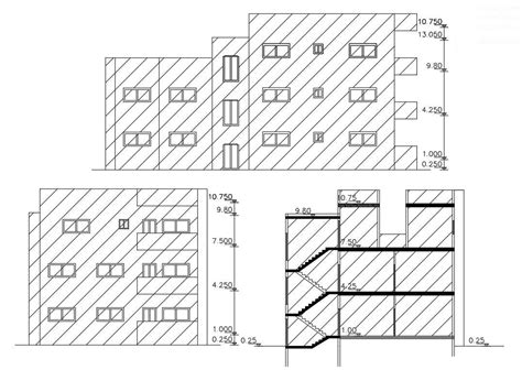 Apartment Building Sectional Elevation Design Dwg Cadbull