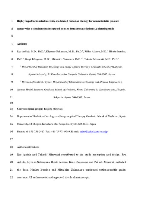 Pdf Highly Hypofractionated Intensity Modulated Radiation Therapy For Nonmetastatic Prostate