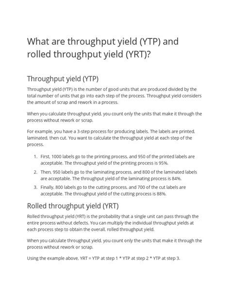 What Are Throughput Yield Ytp And Rolled Throughput Yield Yrt Pdf