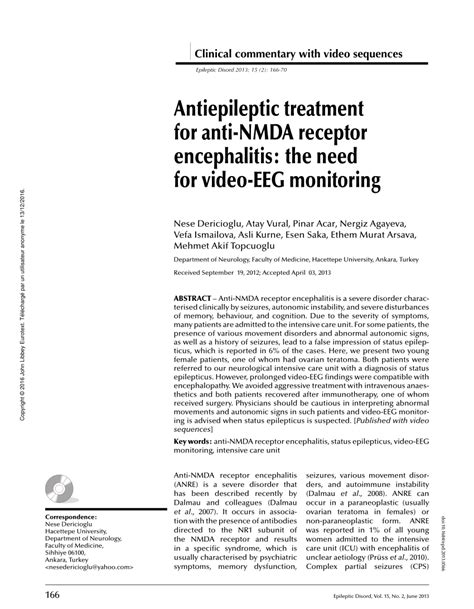 Pdf Antiepileptic Treatment For Anti Nmda Receptor Encephalitis The