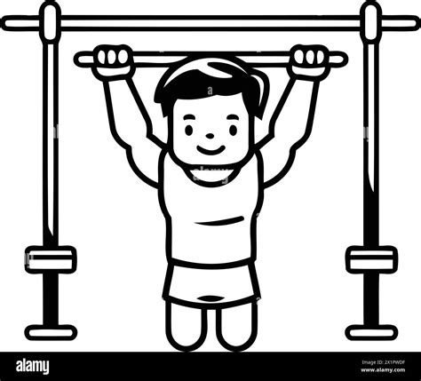 Man Doing Pull Ups On Horizontal Bar Flat Style Vector Illustration