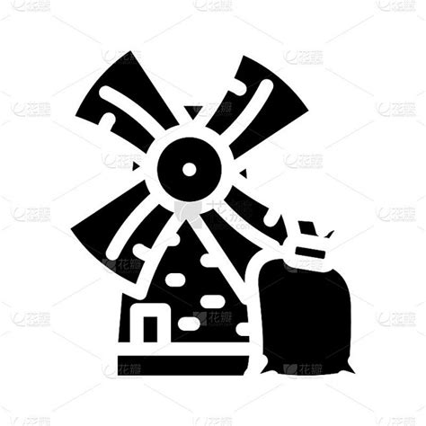 磨坊农场建设字形图标矢量插图