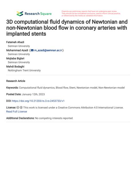 pdf 3d computational fluid dynamics of newtonian and non newtonian