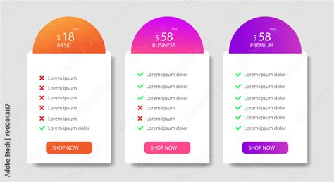 Business Pricing Plans Table And Pricing Chart Price List For Web Or App Ui Ux Pricing Design