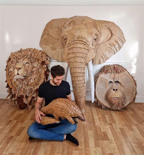 Expressive Portraits Emerge From Pieces Of Cardboard In Josh Glucksteins Wildlife Sculptures