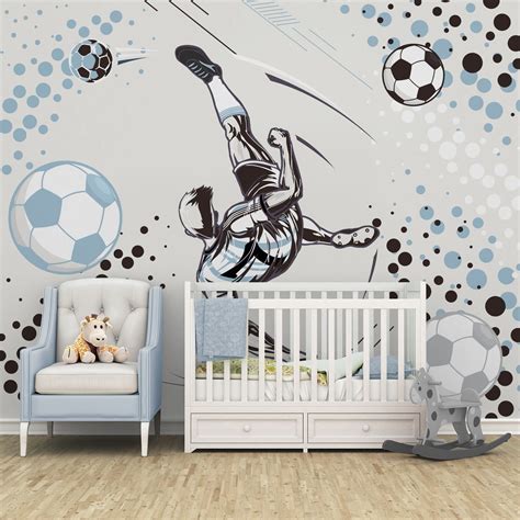 Papel de parede infantil para quarto de bebê Futebol Silhuetas