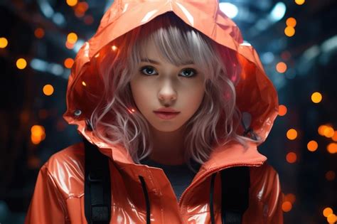 Premium Ai Image Futuristic Girl In Neon Bright Light In The Style Of