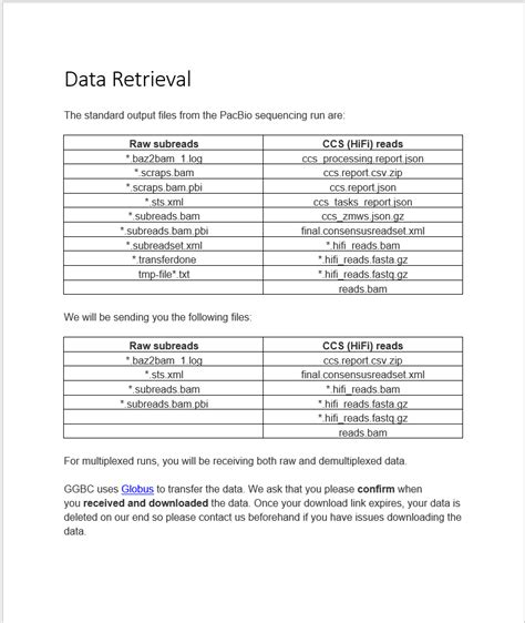 Pacbio Data Retrieval Ggbc