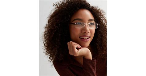 Gold Rimless Rectangle Reading Glasses New Look