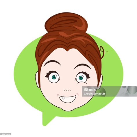 젊은 여자 얼굴 아이콘 채팅 거품에 웃는 여자 프로필 아바타 고립 된 배경 기포에 대한 스톡 벡터 아트 및 기타 이미지 기포