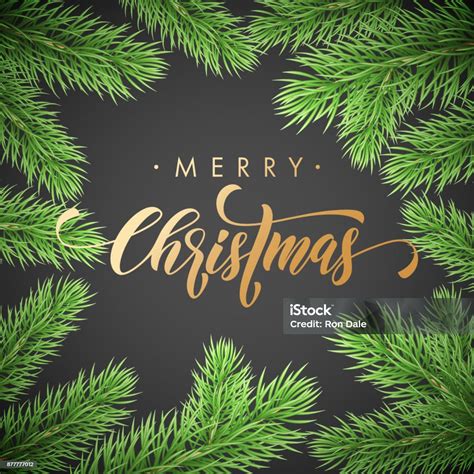 메리 크리스마스 휴일 황금 손으로 그려진된 견적 서 인사말 카드 배경 템플릿 크리스마스 전나무 가지 화 환 화 환 장식 및 블랙 프리미엄 디자인에 황금 텍스트를 벡터 0명에