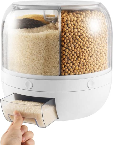 Grain Storage Container Dispenser 6 Grids Rice Dispenser Rotating 360