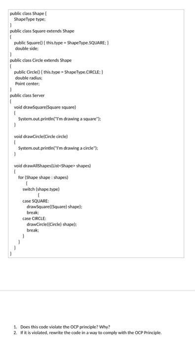 Solved Public Class Shape I 5hapeType Type 1 Public Class Chegg