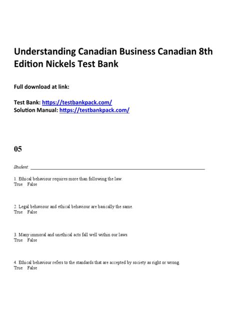 Understanding Canadian Business Canadian 8th Edition Nickels Test Bank 1 Pdf Corporate