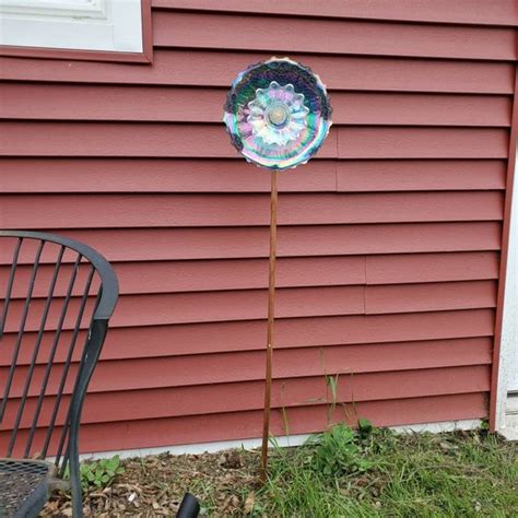 Beautiful Light Blue And Amber Glass Flower Yard Art Plate Flowers