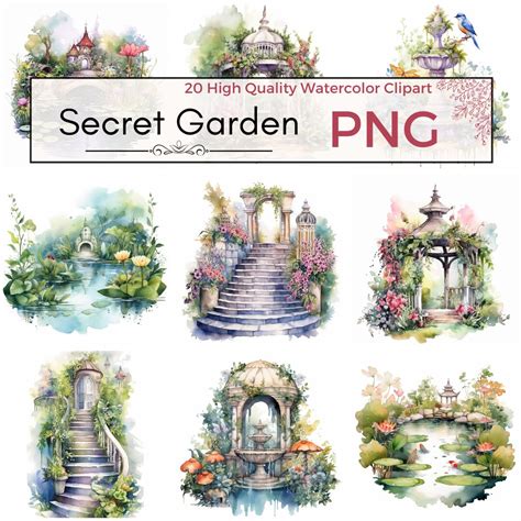20 Watercolor Secret Garden Clipart Spring Clipar Png Whimsical