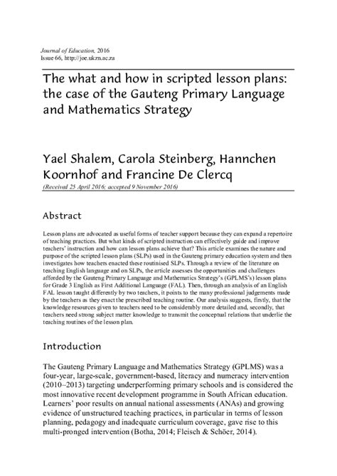 Pdf The What And How In Scripted Lesson Plans The Case Of The Gauteng