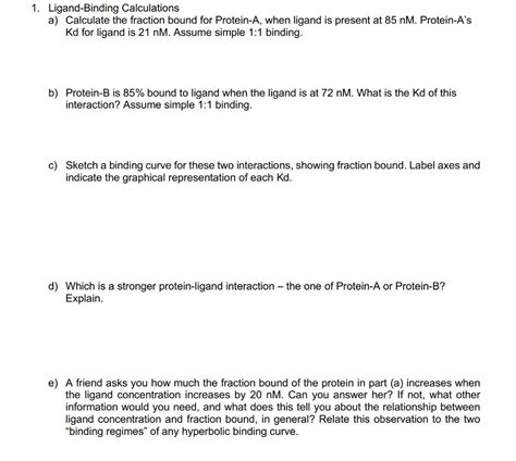 Solved 1 Ligand Binding Calculations A Calculate The Chegg Com
