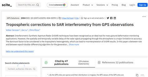 Citation Report Tropospheric Corrections To Sar Interferometry From
