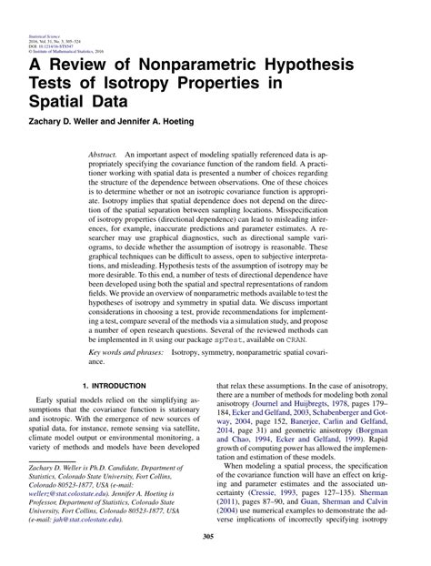 Pdf A Review Of Nonparametric Hypothesis Tests Of Isotropy Properties