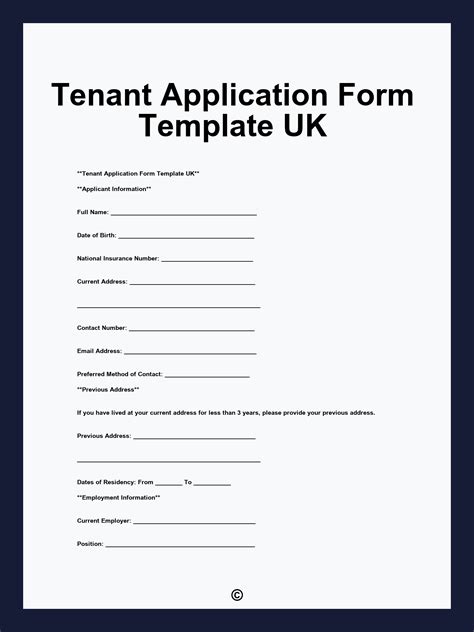 Tenant Application Form Template Uk