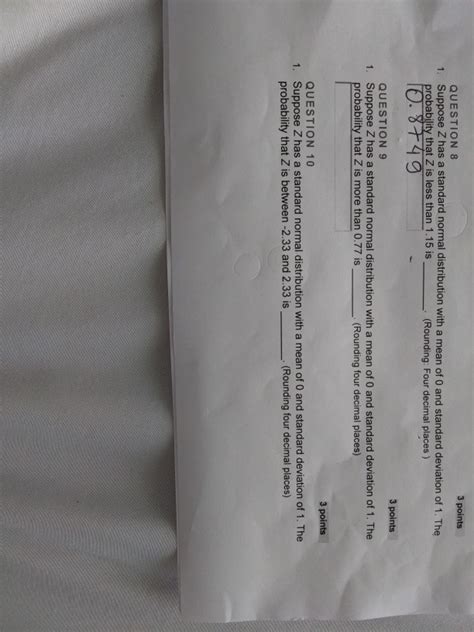 Solved 3 Points QUESTION 8 Suppose Z Has A Standard Normal Chegg Com