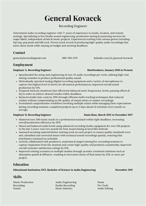 Recording Engineer Resume Cv Example And Writing Guide