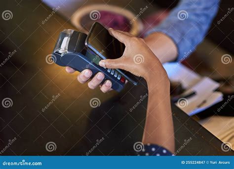 Simplifying Spending A Woman Paying Using NFC Technology In A Cafe Stock Image Image Of Male