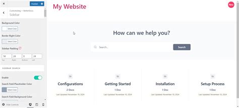 how to customize the documentation sidebar betterdocs