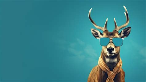 Premium Photo Retro Glamor Deer With Sunglasses On Blue Background