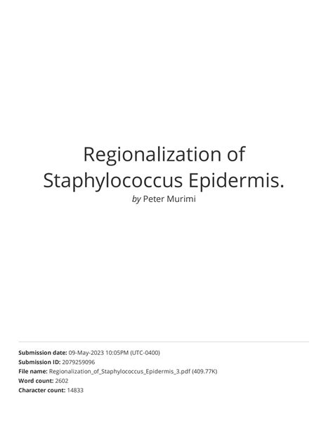 SOLUTION Regionalization Of Staphylococcus Epidermis 1 Studypool