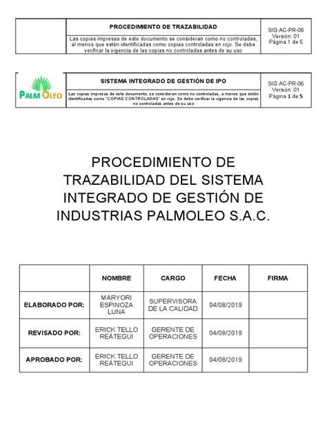 Sig Ac Pr 06 Procedimiento De Trazabilidad Pdf