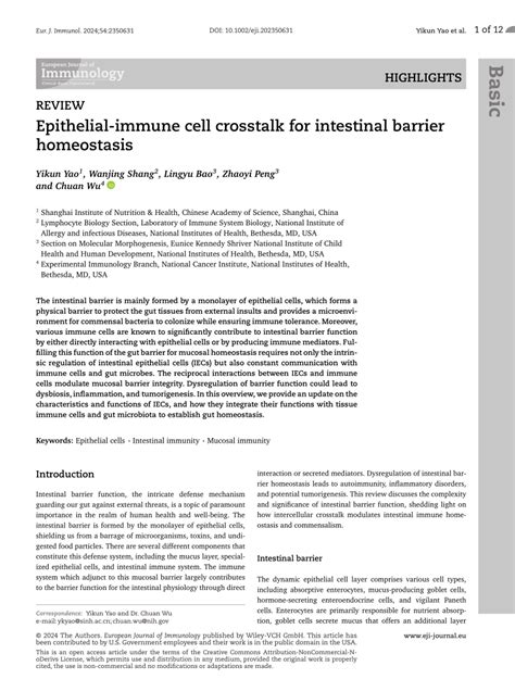 Pdf Epithelial‐immune Cell Crosstalk For Intestinal Barrier Homeostasis