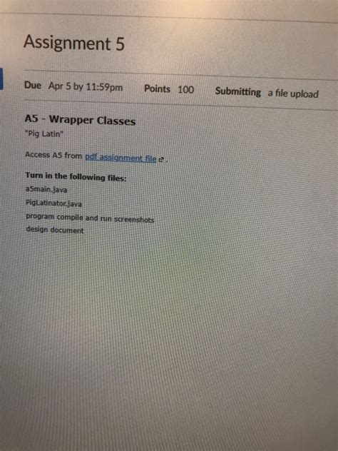 Assignment 5 Due Apr 5 By 1159pm Points 100 Submitting A File Upload