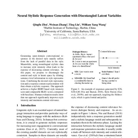 Neural Stylistic Response Generation With Disentangled Latent Variables Acl Anthology