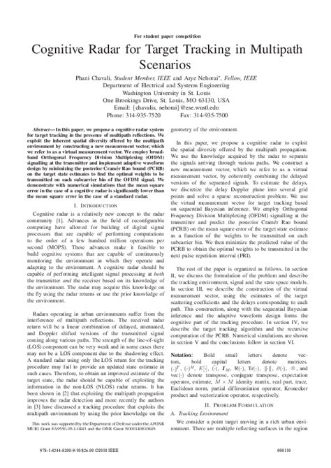 pdf cognitive radar for target tracking in multipath scenarios arye nehorai
