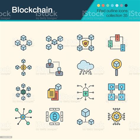 Blockchain 圖示填充輪廓設計集合35用於演示平面設計移動應用網頁設計圖表向量圖形及更多financial Technology圖片