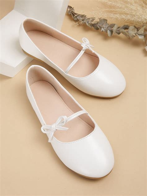 Girls Bow Decor Ballet Flats White Ballet Shoes Flower Girl Shoes