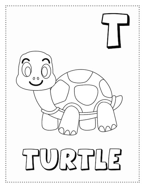 Letra T é Para Página Para Colorir Tartaruga Livro Para Colorir Animais