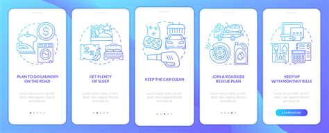 Road Trip Recommendations Blue Gradient Onboarding Mobile App Screen Walkthrough 5 Steps