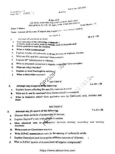 Bpharm 2 Sem Pharmaceutical Organic Chemistry 1 Bp 202t Apr 2023 Pdf