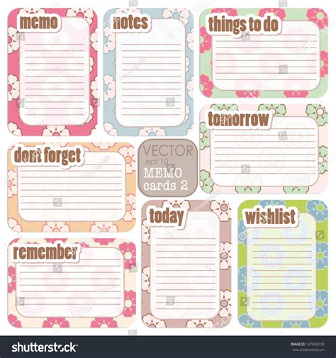Set 8 Memo Card Designs Scrap Stock Vector Royalty Free 127858730