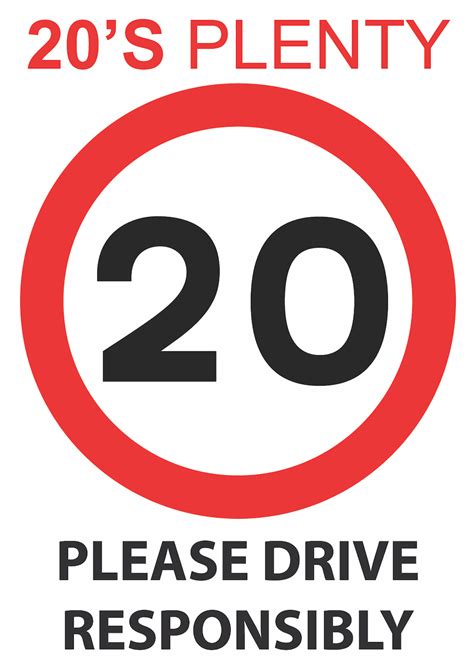 20s Plenty Road Safety Sign 20mph Warning Sign Adhesive Sticker 160mm