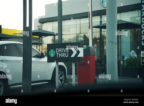 Starbucks Drive Thru Sign Starbucks Sign Downtown Saudi Arabia Stock