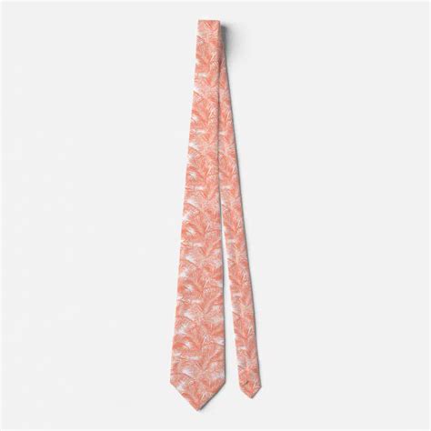 Modern Guava Coral Gold Tropical Palm Tree Tie Zazzle