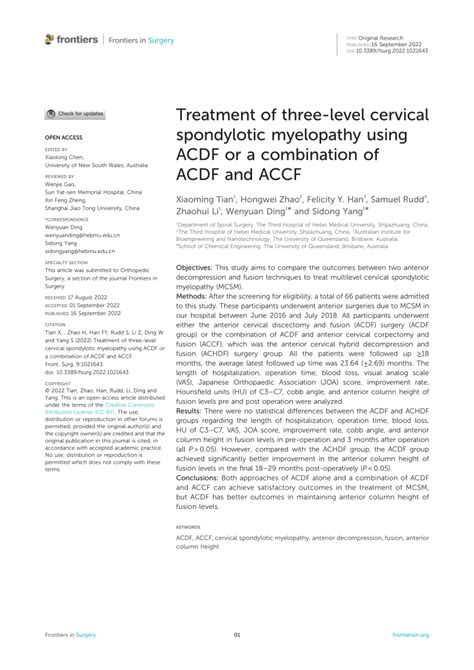 Pdf Treatment Of Three Level Cervical Spondylotic Myelopathy Using