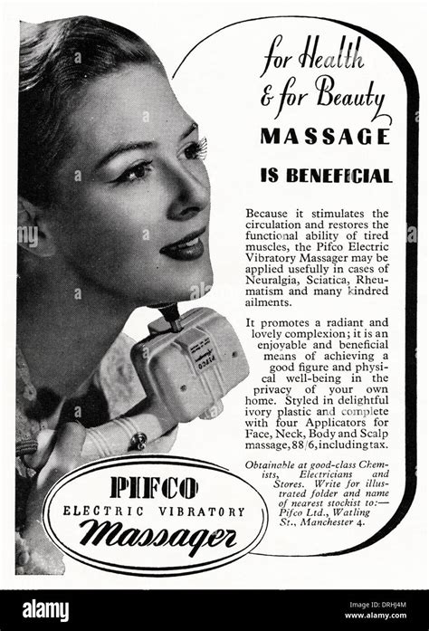 1950s Magazine Advertisement Advertising Pifco Electric Massager Stock