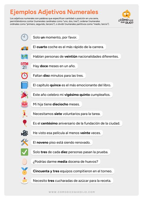 Ejemplos De Oraciones Con Adjetivos Numerales Ordinales Y Cardinales